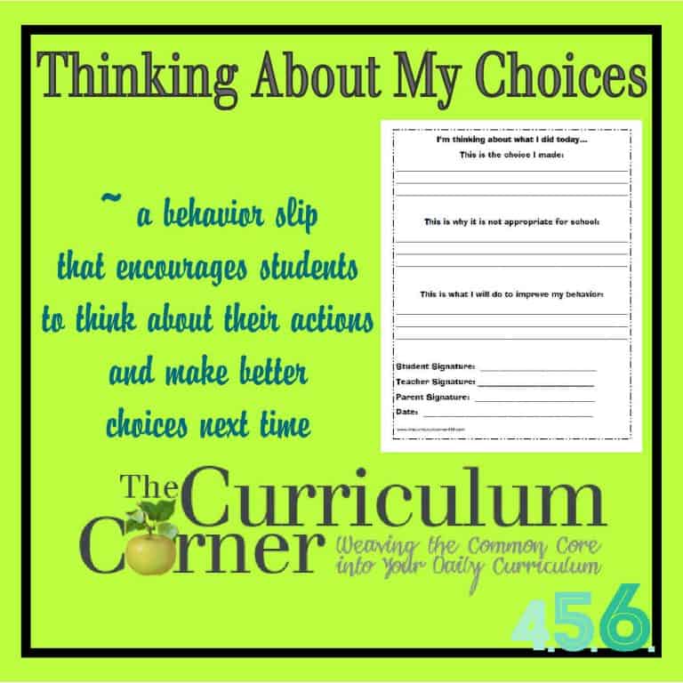 Thinking About My Choices Take-Home Slip - The Curriculum Corner 4-5-6