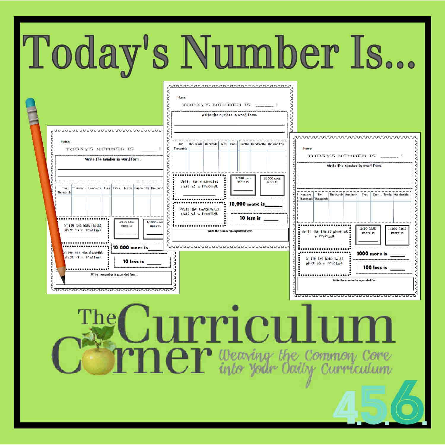 Today's Number Is - The Curriculum Corner 4-5-6