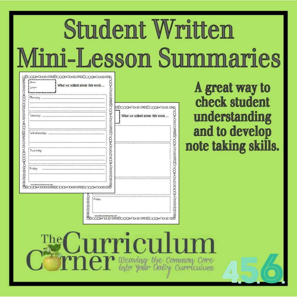 Student Mini-Lesson Summaries - The Curriculum Corner 4-5-6