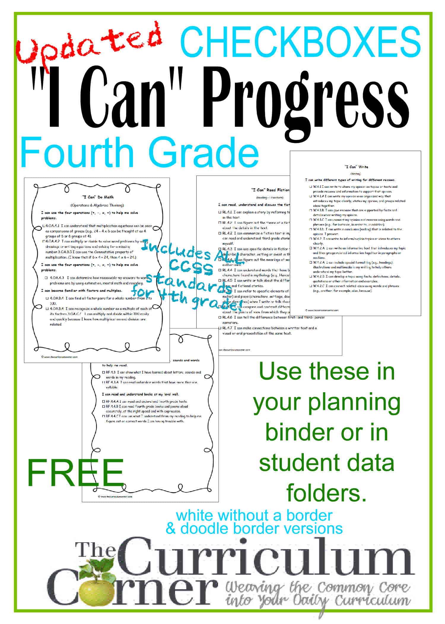 Updated I Can Standards by The Curriculum Corner- progress checkbox ...