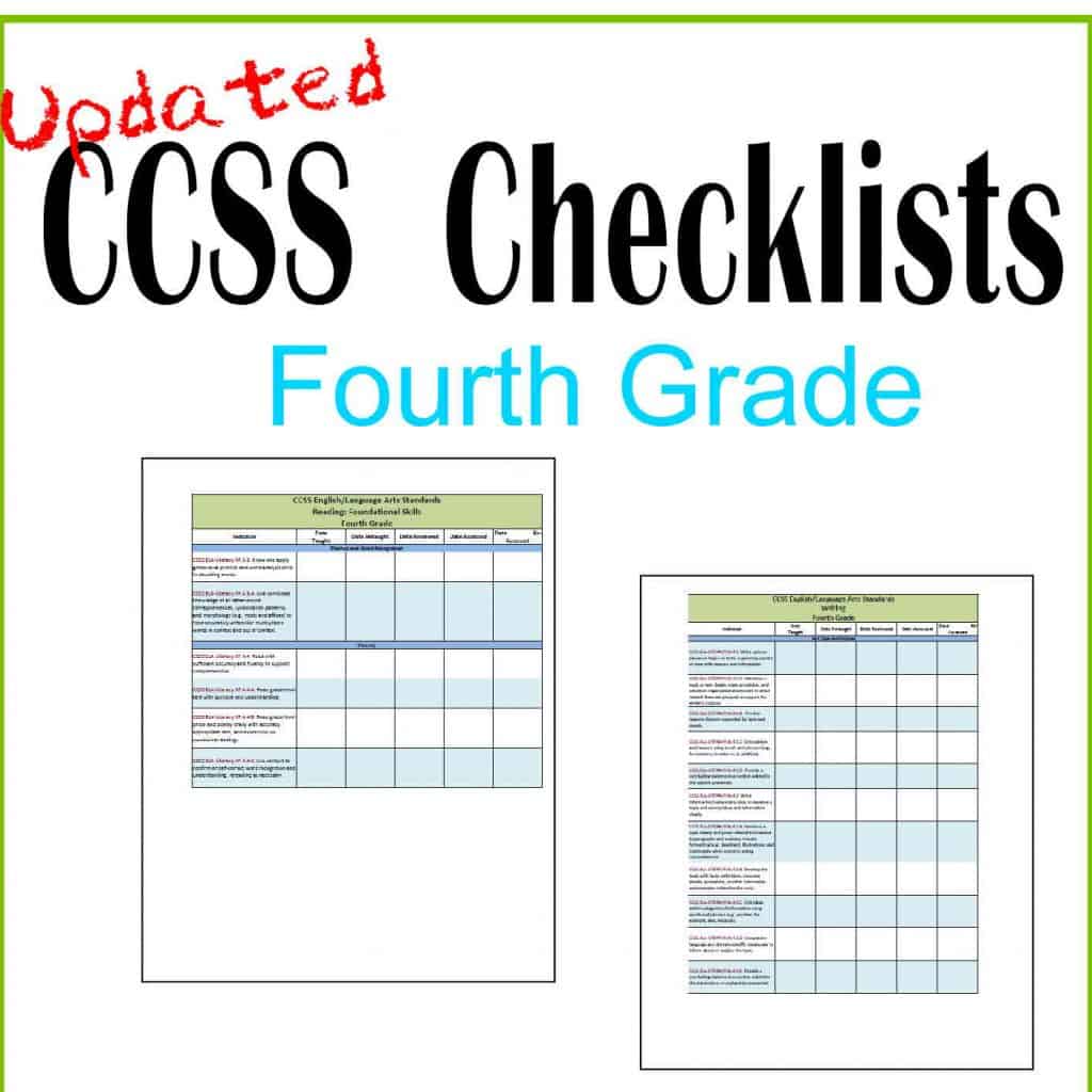 4th Grade Common Core CCSS Checklists includes I Can Versions FREE ...