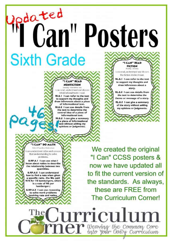 Updated 6th Grade "I Can" Statements FREE from www.thecurriculumcorner ...