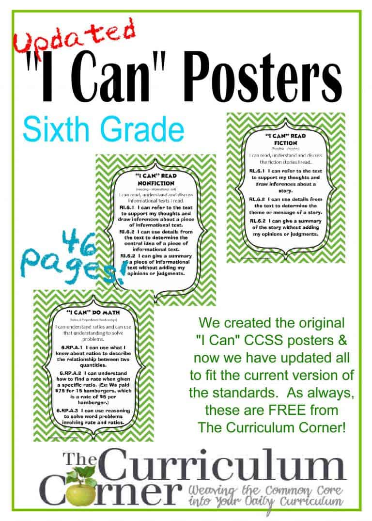Updated 6th Grade "I Can" Statements FREE from www.thecurriculumcorner ...