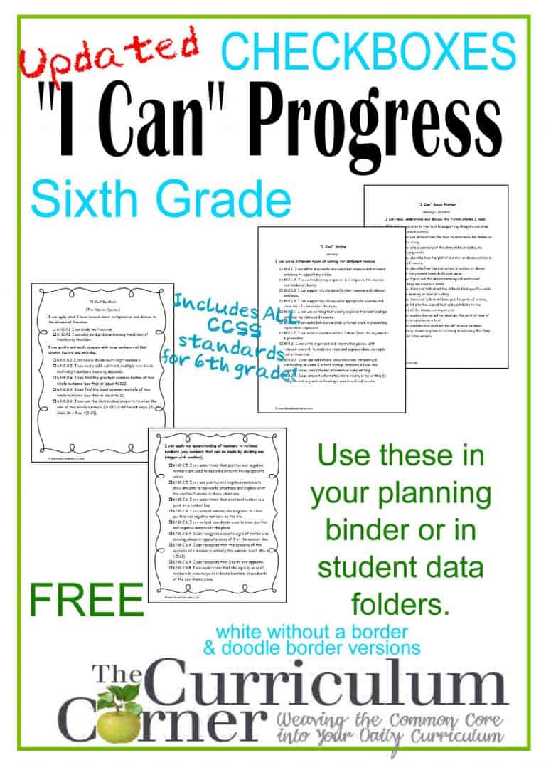 "I Can" Common Core Statements for 6th Grade FREE from www ...