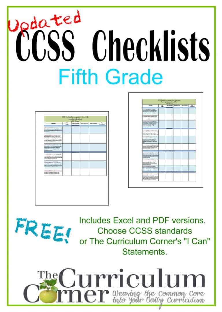 Updated 5th Grade CCSS and "I Can" Checklists - The Curriculum Corner 4-5-6