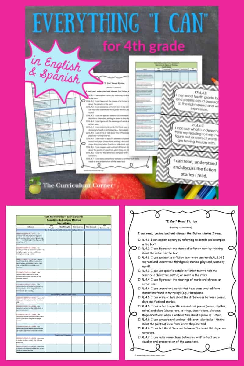 Everything "I Can" Common Core for 4th Grade - The Curriculum Corner 4-5-6