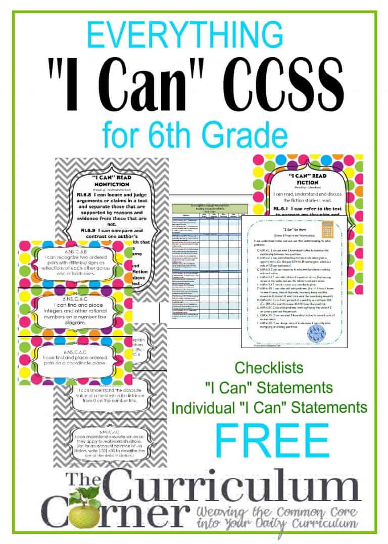 Everything "I Can" Common Core for 6th Grade - The Curriculum Corner 4-5-6