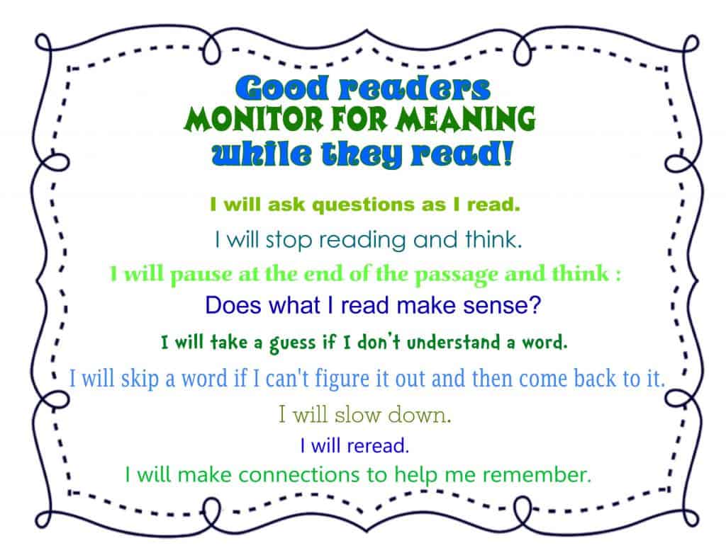 Monitoring for Meaning Anchor Chart for Close Reading free from The ...