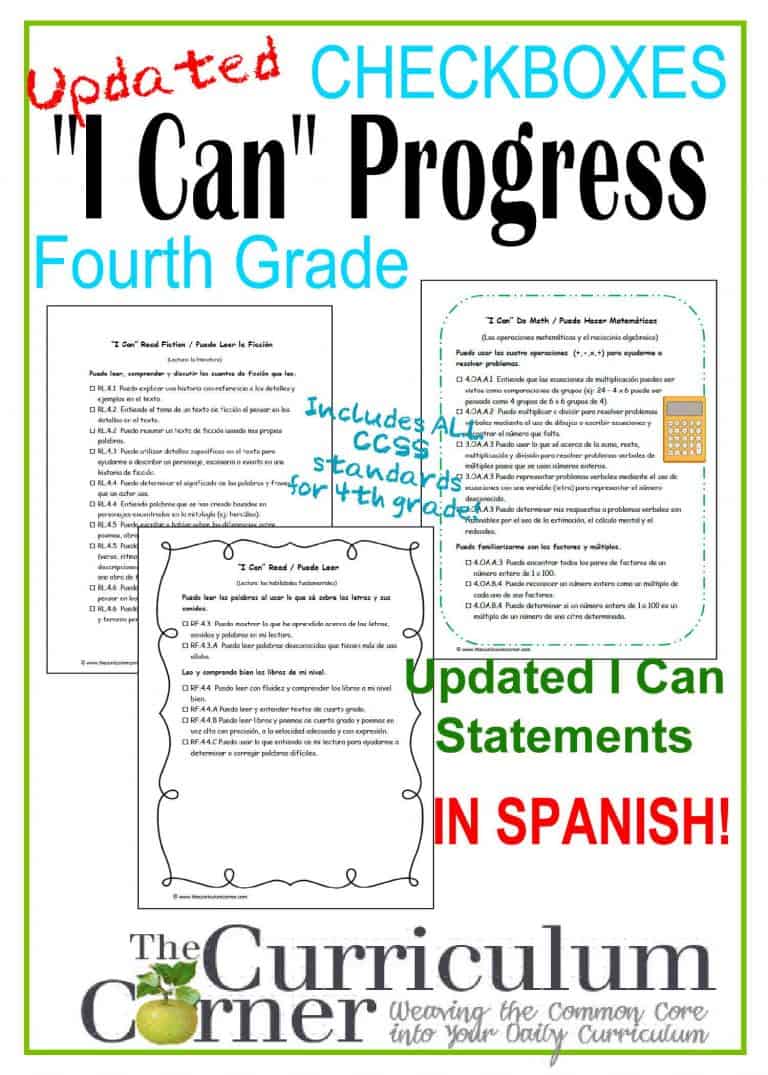 Common Core "I Can" 4th Grade Standards by The Curriculum Corner FREE CCSS - The Curriculum ...