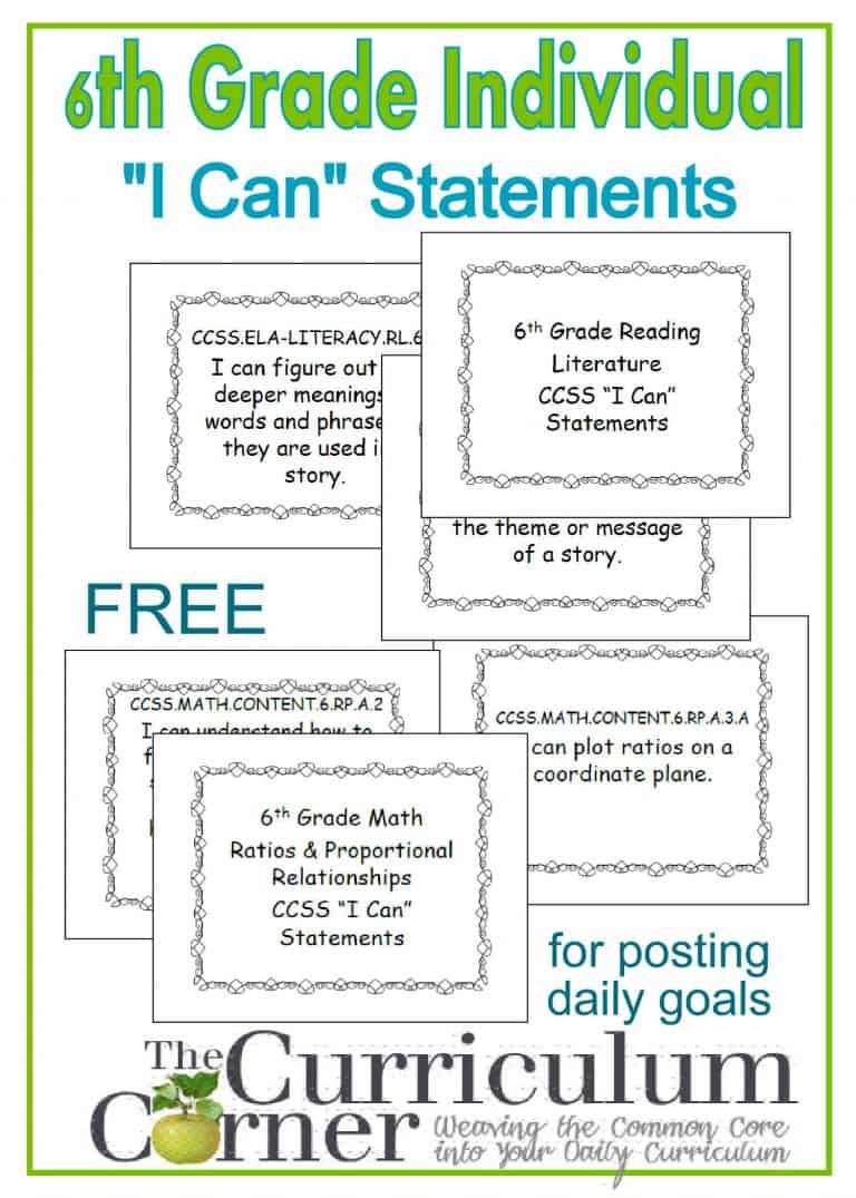 6th Grade Free Individual "I Can" Statements from The Curriculum Corner ...