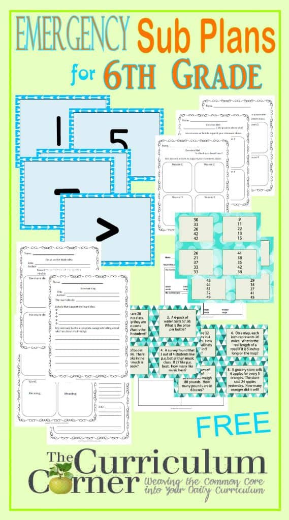 Emergency Sub Plans for 6th Grade FREE from The Curriculum Corner ...