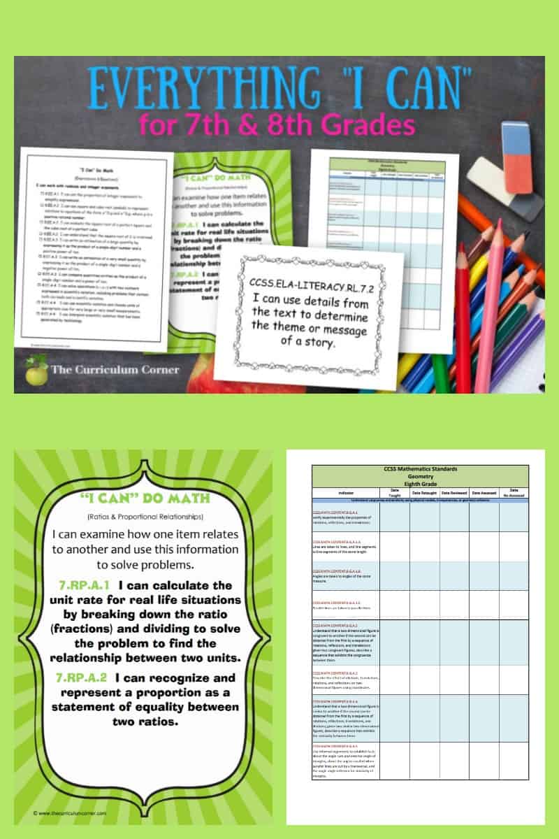 Everything "I Can" Common Core for 7th & 8th Grades - The Curriculum Corner 4-5-6