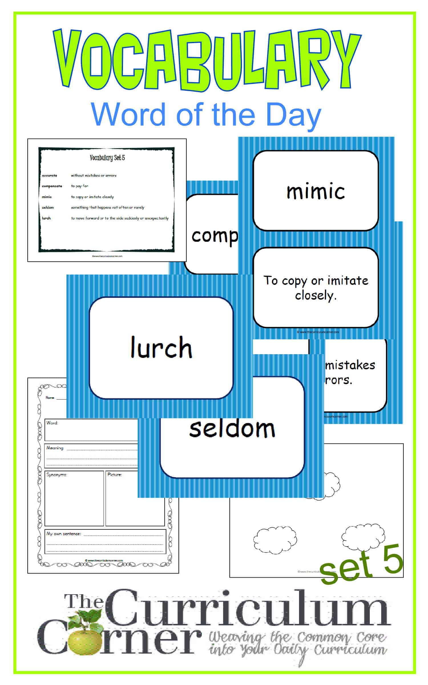 Vocabulary Word Of The Day Set 5 The Curriculum Corner 4 5 6