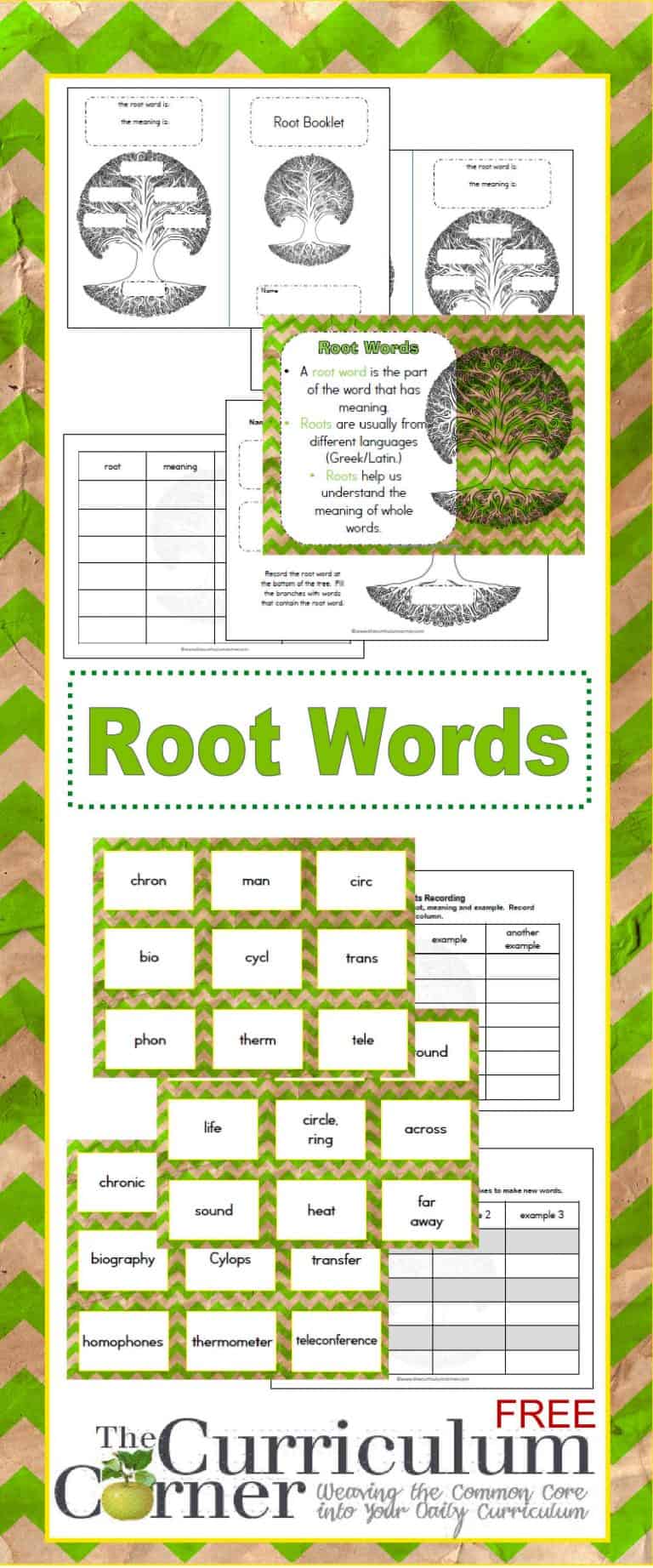 Root Words FREE from The Curriculum Corner | Graphic Organizers, Card ...