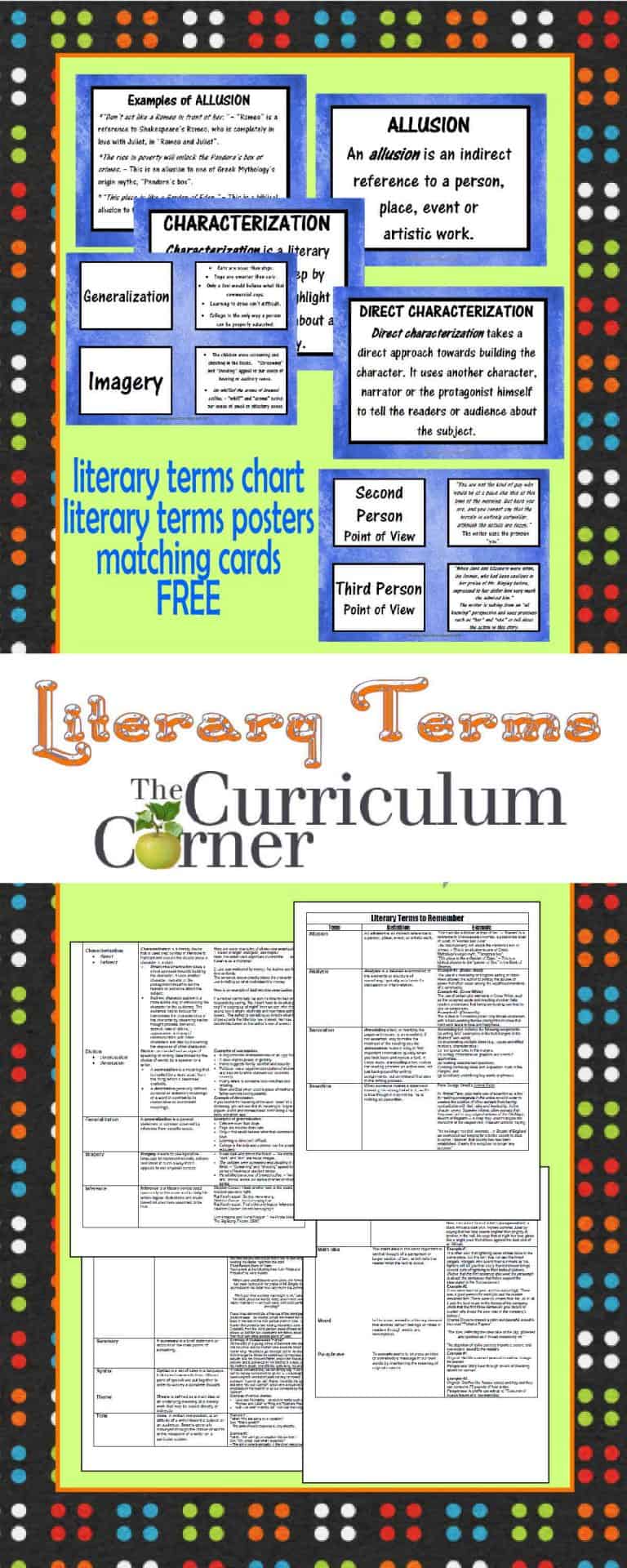 Advanced Literary Terms Chart, Posters, Matching Cards FREE from The ...