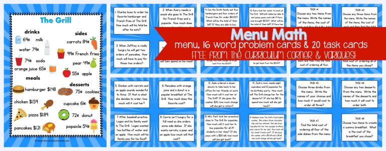Menu Math for 4th & 5th Graders - The Curriculum Corner 4-5-6