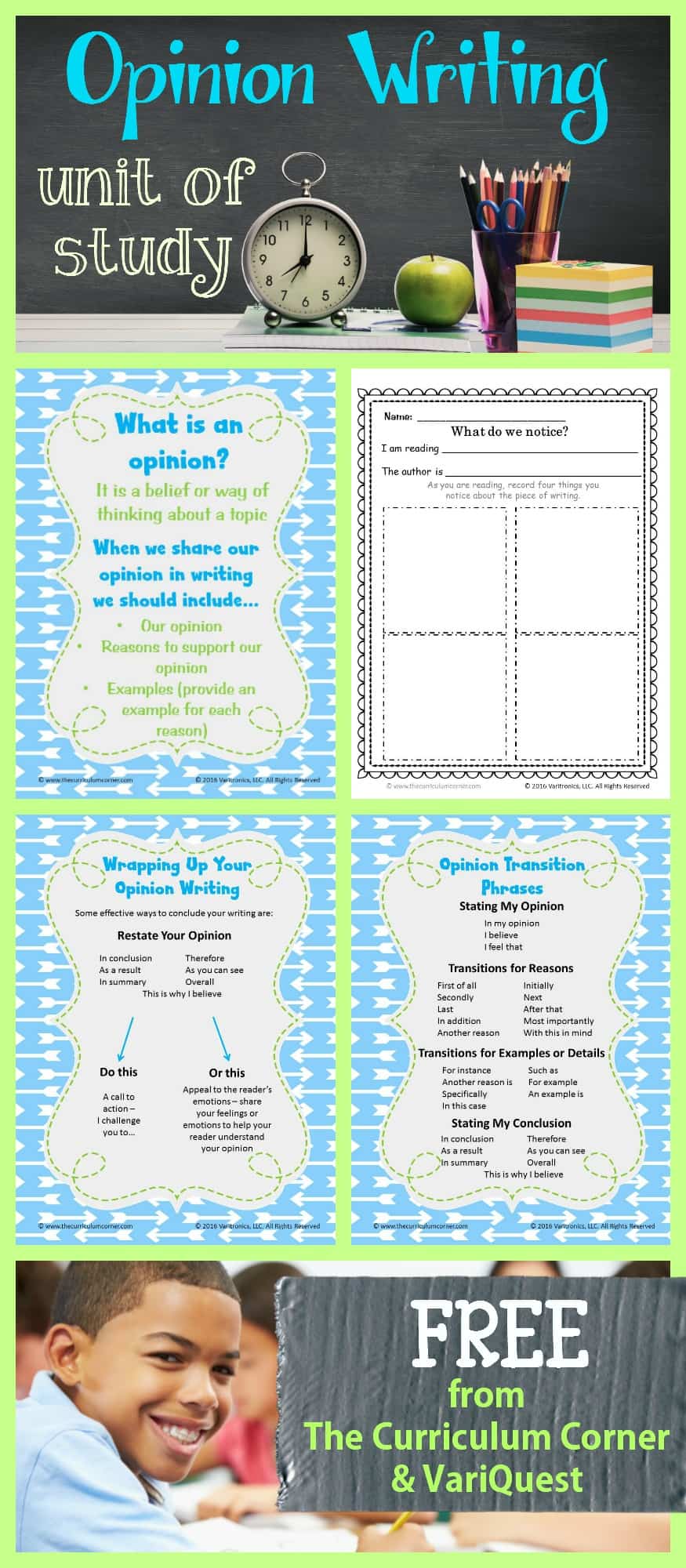 FREE Opinion Writing Unit of Study from The Curriculum Corner ...