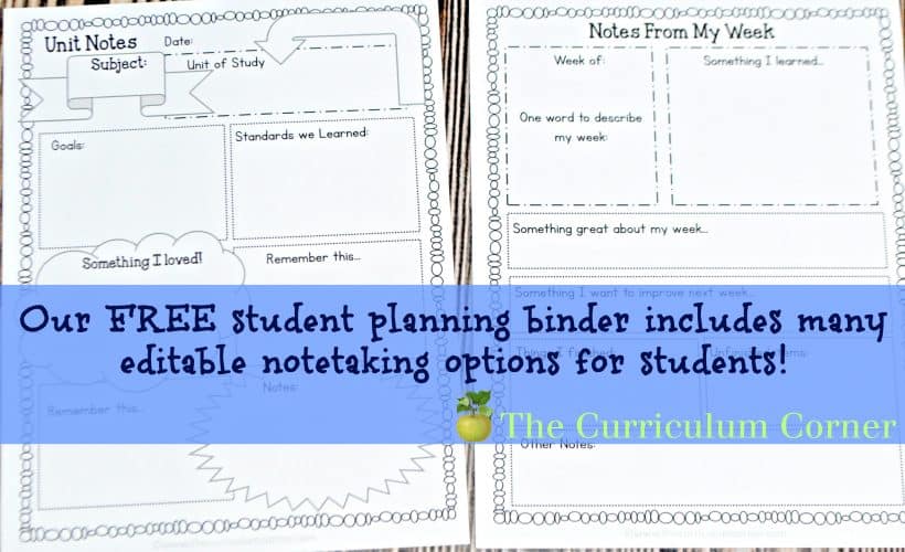 FREE - editable student planning binder & assisngment notebook pages ...