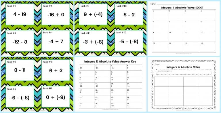 Integers & Absolute Value Task Cards - The Curriculum Corner 4-5-6