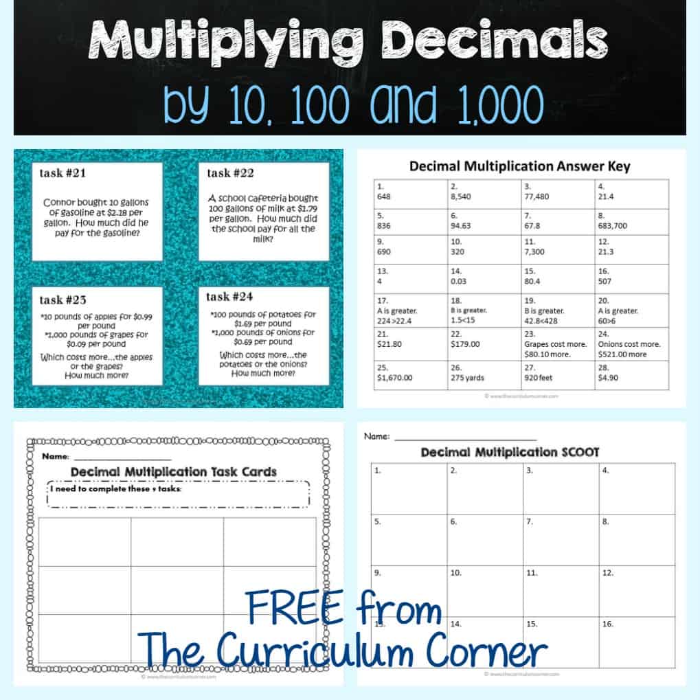 Multiplying Decimals By 10 100 1 000 The Curriculum Corner 4 5 6