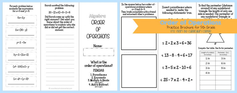 Order of Operations Brochure (5th) - The Curriculum Corner 4-5-6