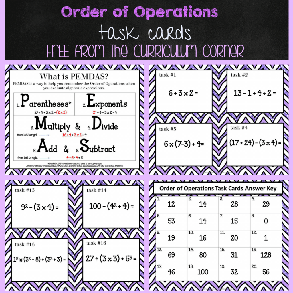 FREE Order of Operations task cards for 5th grade from The Curriculum ...