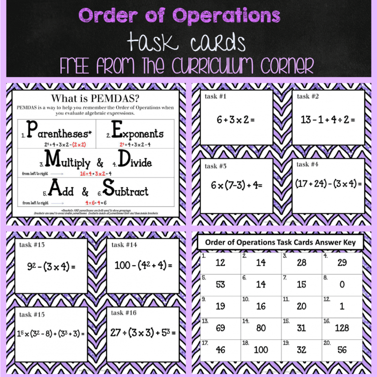FREE Order of Operations task cards for 5th grade from The Curriculum ...