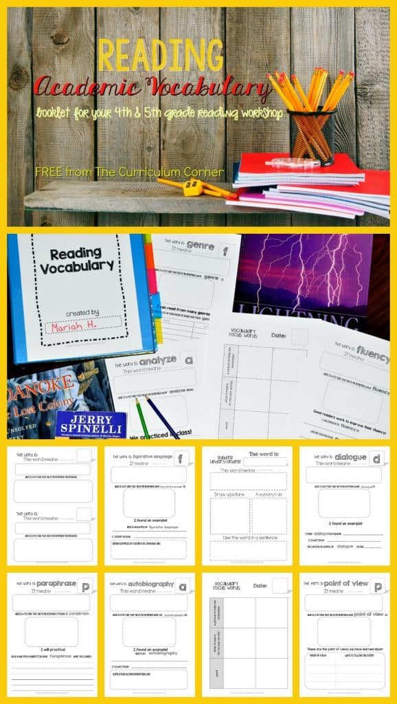 FREEBIE Academic Vocabulary Booklet for Reading by The Curriculum ...