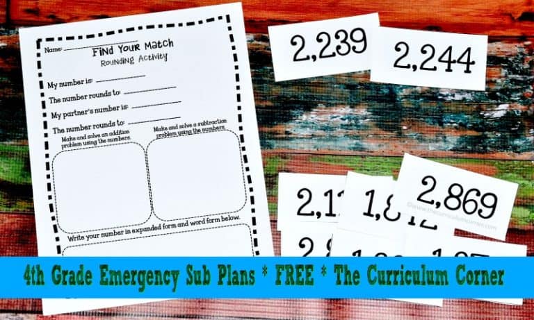 4th Grade Sub Plans - Set 2 - The Curriculum Corner 4-5-6