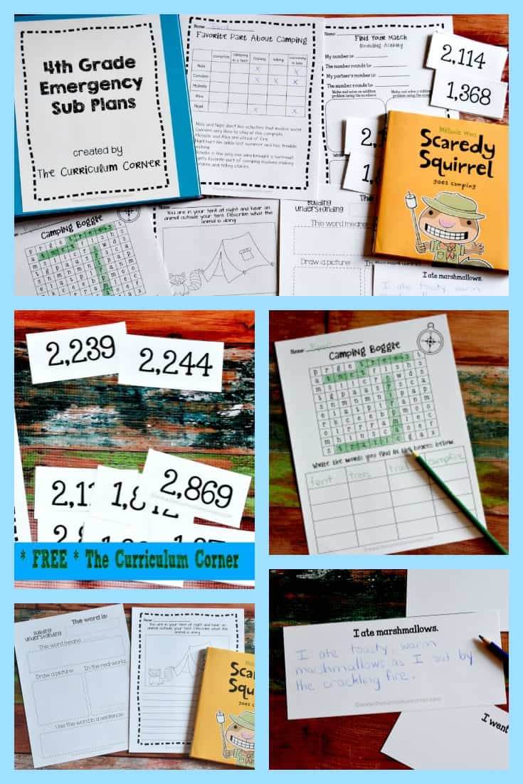 4th Grade Sub Plans - Set 2 - The Curriculum Corner 4-5-6