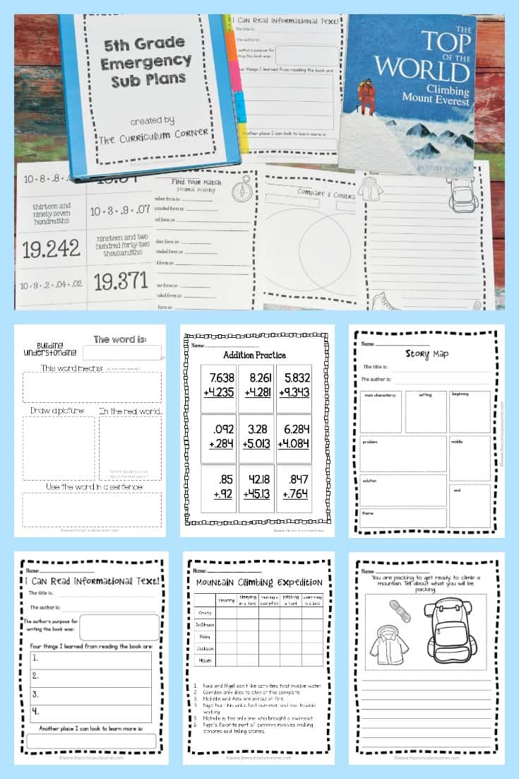 5th Grade Sub Plans - Set 2 - The Curriculum Corner 4-5-6