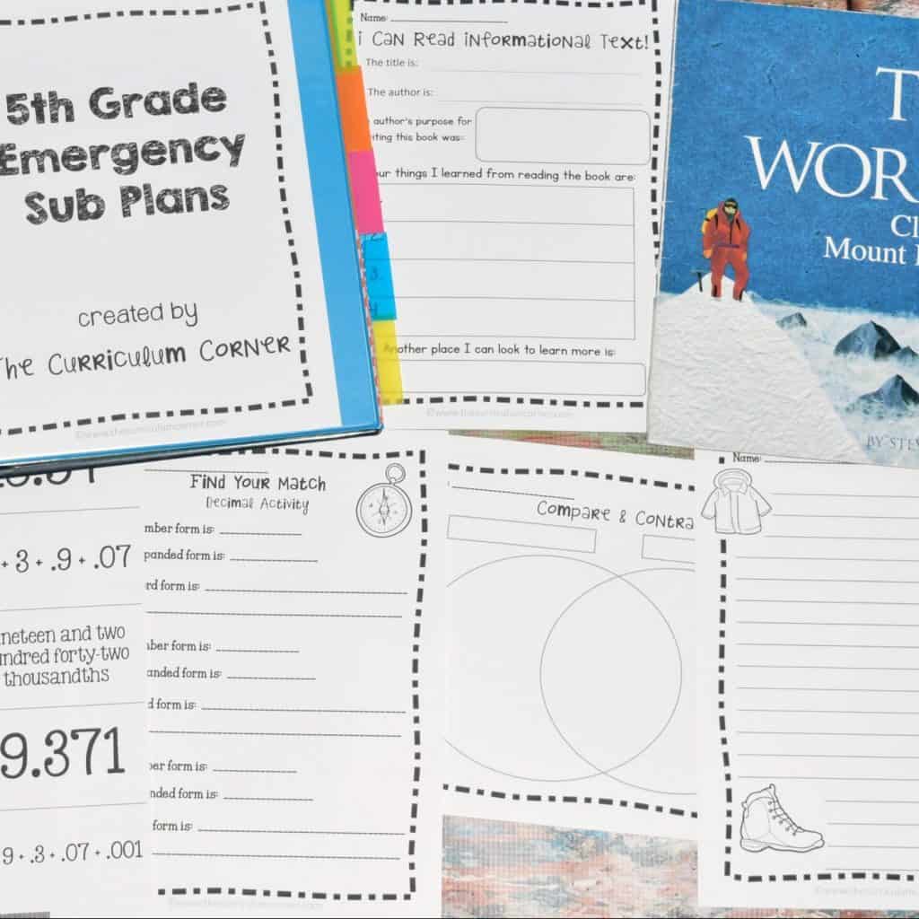 FREE 5th Grade Sub Plans from The Curriculum Corner - The Curriculum ...