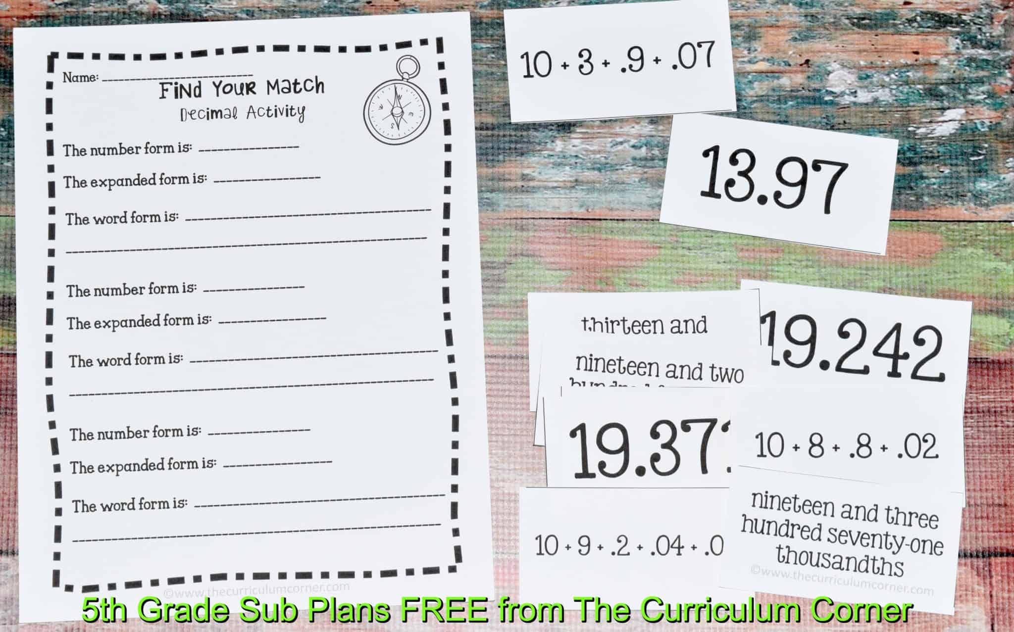 5th Grade Sub Plans - Set 2 - The Curriculum Corner 4-5-6