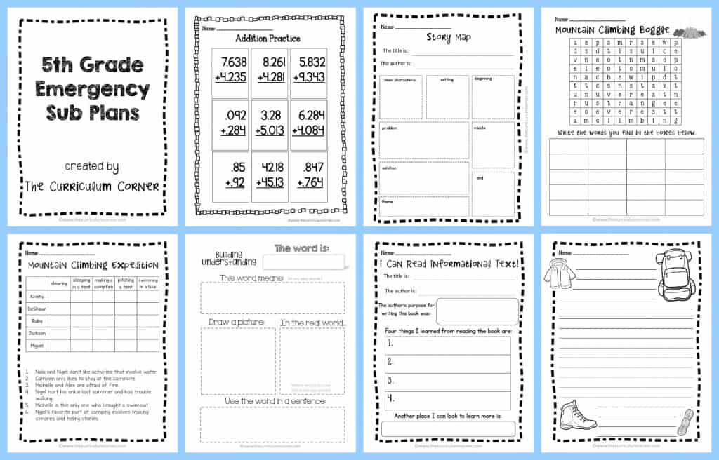 5th Grade Sub Plans Set 2 The Curriculum Corner 4 5 6 5th Grade Sub Plans Set 2 The Curriculum Corner 4 5 6