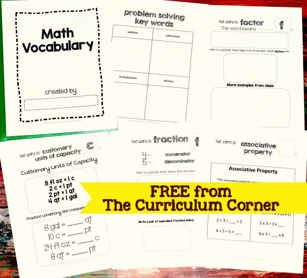 Math Academic Vocabulary Booklet - The Curriculum Corner 4-5-6
