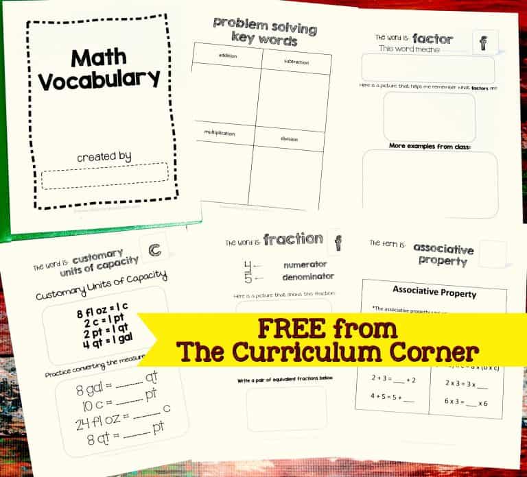 FREE Academic Math Vocabulary Booklet from The Curriculum Corner - The ...
