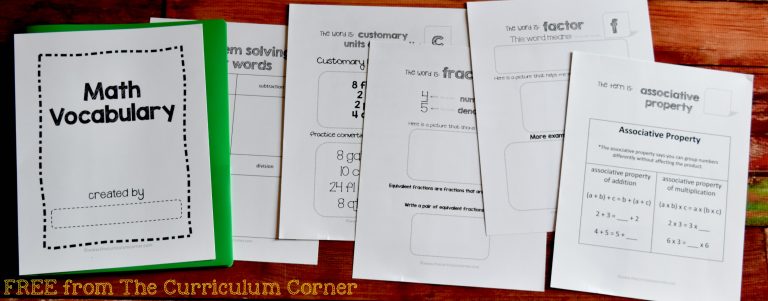 Math Academic Vocabulary Booklet - The Curriculum Corner 4-5-6