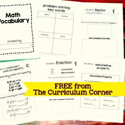 FREEBIE Academic Math Vocabulary Booklet from The Curriculum Corner ...