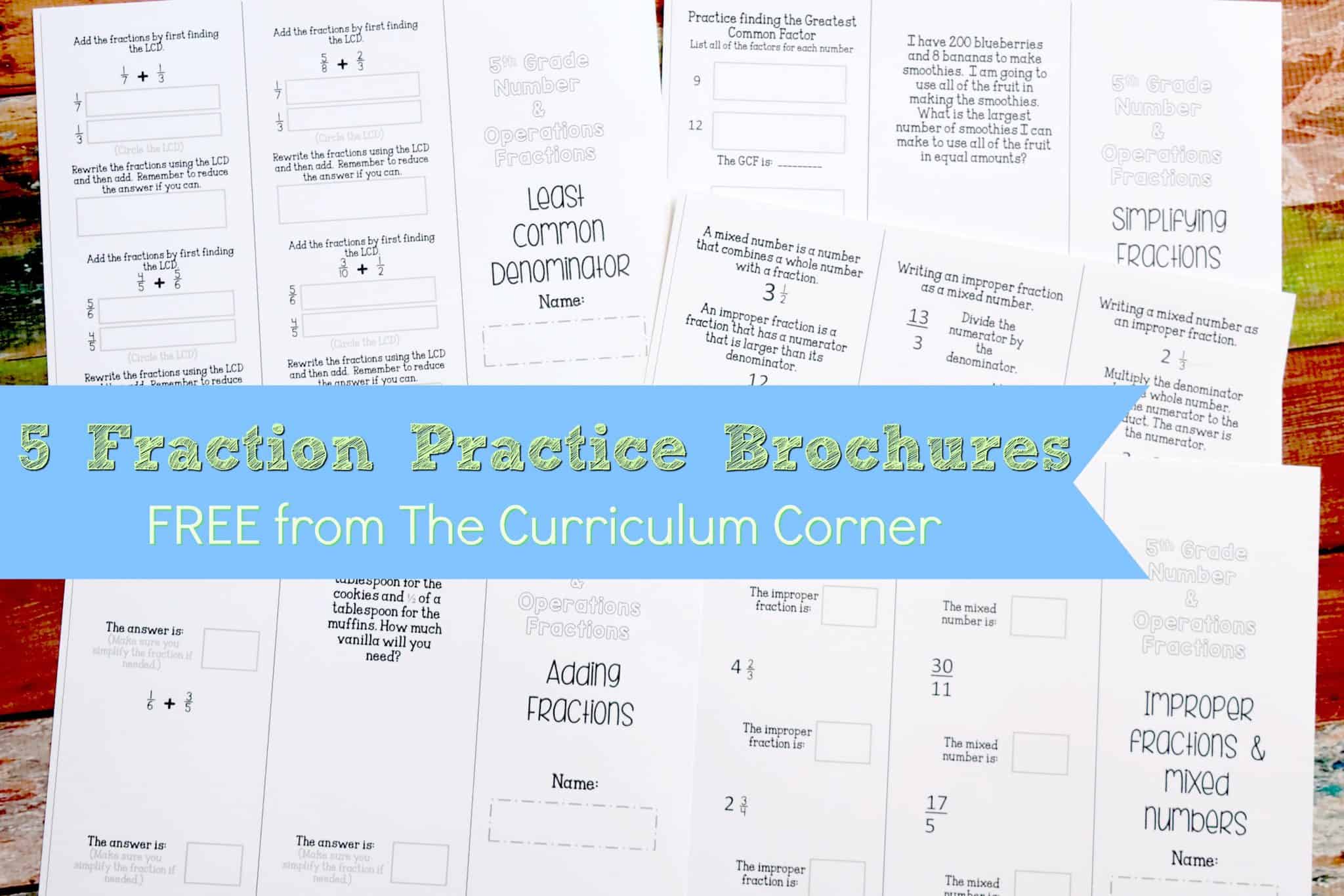 Fraction Practice Brochures - The Curriculum Corner 4-5-6
