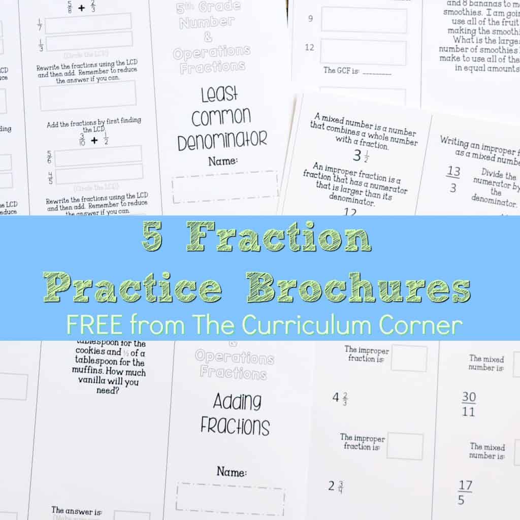 FREE 5 Fraction Practice Brochures from The Curriculum Corner - The ...