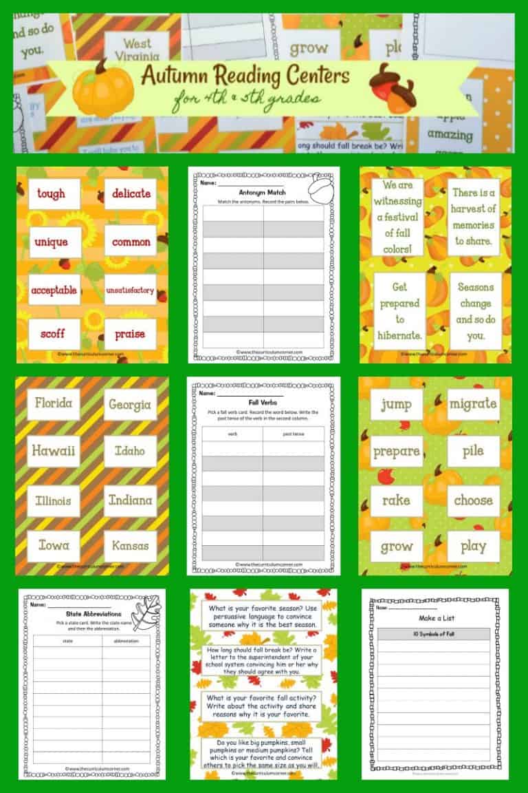 Autumn Reading Centers - The Curriculum Corner 4-5-6