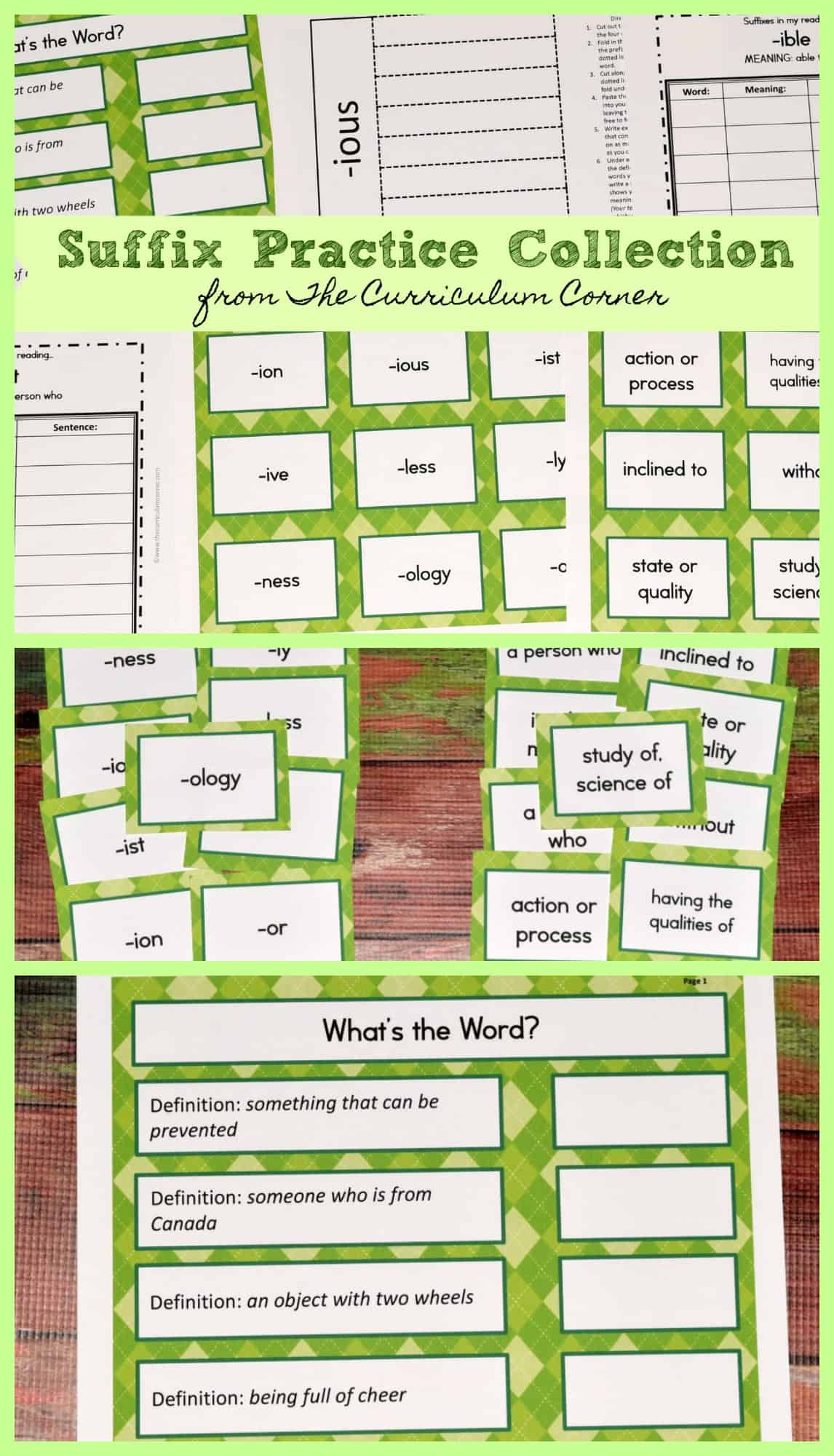 Suffix Printables & Resources - The Curriculum Corner 4-5-6