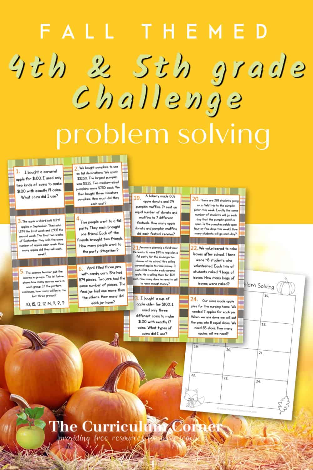 Fall Problem Solving Challenge Cards - The Curriculum Corner 4-5-6