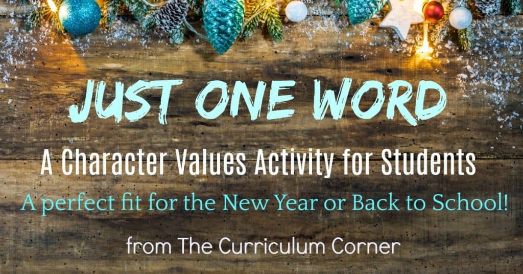 Just One Word Values Activity - The Curriculum Corner 4-5-6