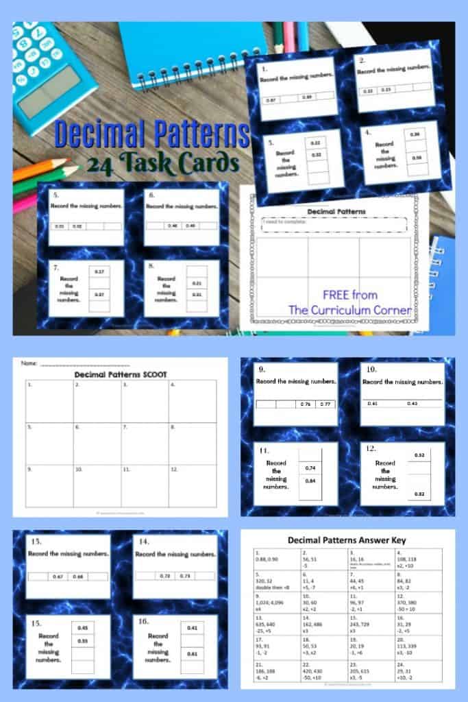 Decimal Patterns Task Cards - The Curriculum Corner 4-5-6