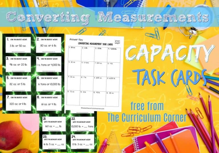 Measurement: Converting Capacity Task Cards - The Curriculum Corner 4-5-6
