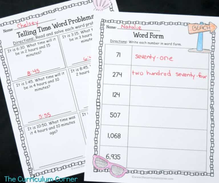 4th Grade Summer Math Booklet - The Curriculum Corner 4-5-6