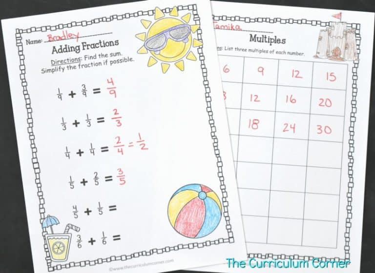 4th Grade Summer Math Booklet - The Curriculum Corner 4-5-6