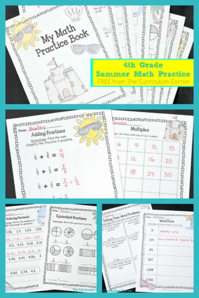 FREE 4th Grade Summer Math Practice Booklet 2 - The Curriculum Corner 4-5-6