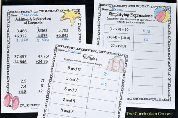 5th Grade Summer Math Booklet - The Curriculum Corner 4-5-6